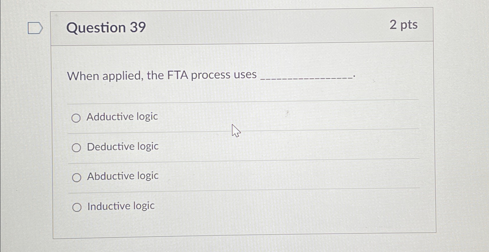 Solved Question 392 ﻿ptsWhen applied, the FTA process | Chegg.com