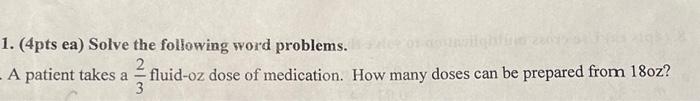 Solved 1. (4pts ea) Solve the following word problems. A | Chegg.com