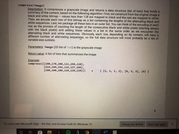 Solved compress(image) Description: It compresses a | Chegg.com