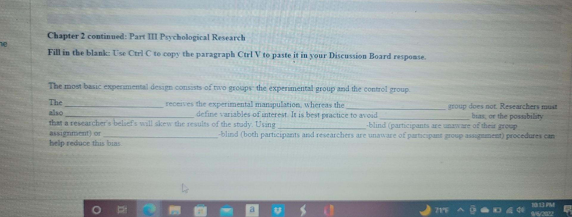 [Solved]: Chapter 2 continued: Part III Psychologi