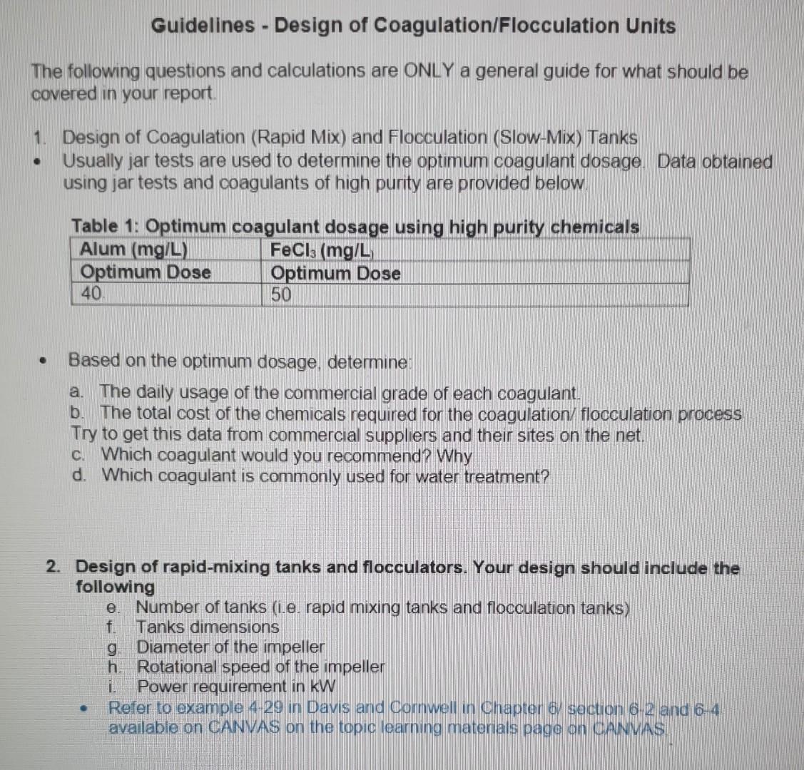 Solved Project description and Scope Design of a water | Chegg.com