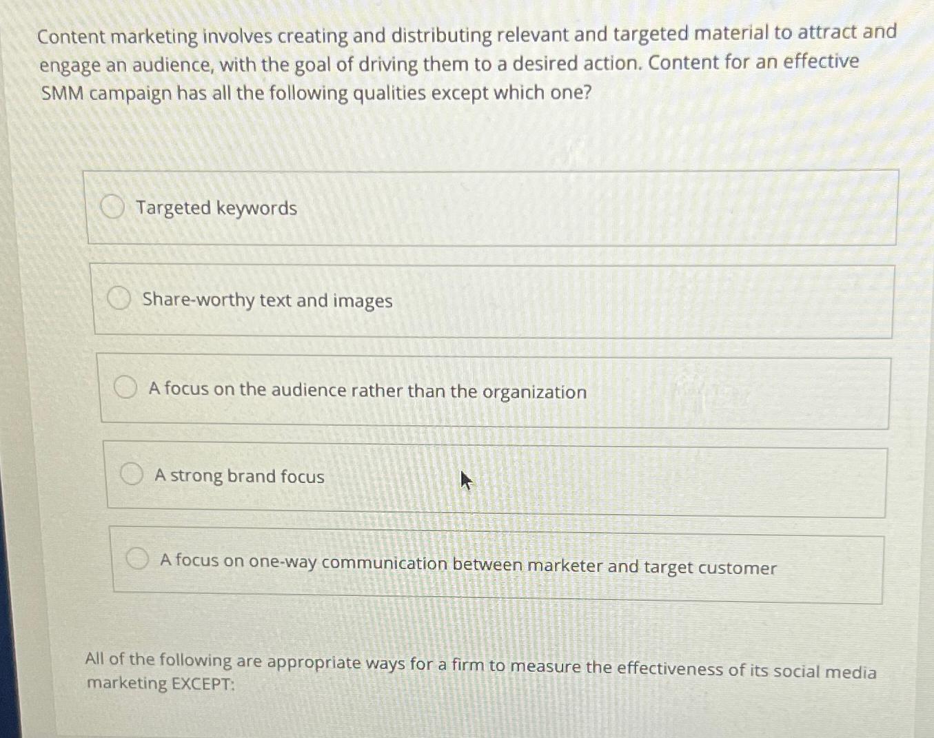 Solved Content marketing involves creating and distributing | Chegg.com