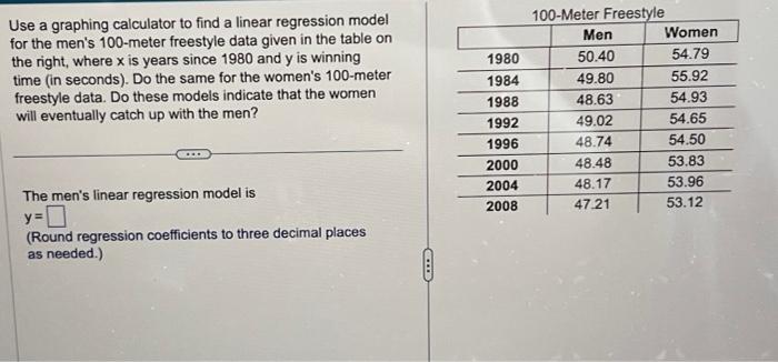 Solved Use a graphing calculator to find a linear regression | Chegg.com