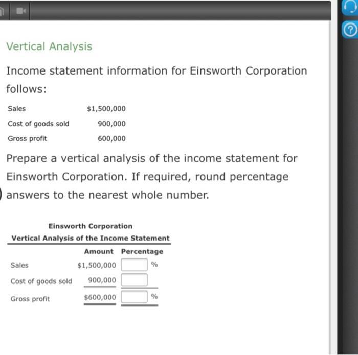 Solved ? Vertical Analysis Income statement information for | Chegg.com