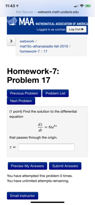 Solved 11:437 Not Secure - webwork.math.ucdavis.edu MAA WATH | Chegg.com