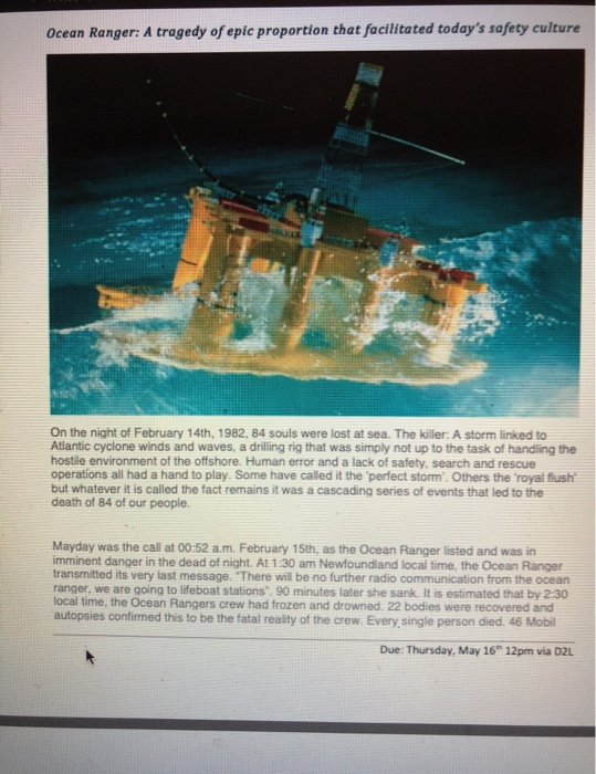 Solved Ocean Ranger: A tragedy of epic proportion that | Chegg.com