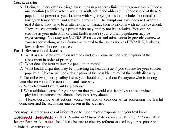 Solved Case scenario: A. During an interview as a triage | Chegg.com