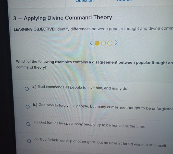Solved 3 - ﻿Applying Divine Command TheoryLEARNING | Chegg.com
