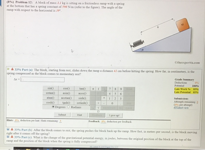 Solved: (8%) Problem 12: A Block Of Mass 3.1 Kg Is Sitting... | Chegg.com