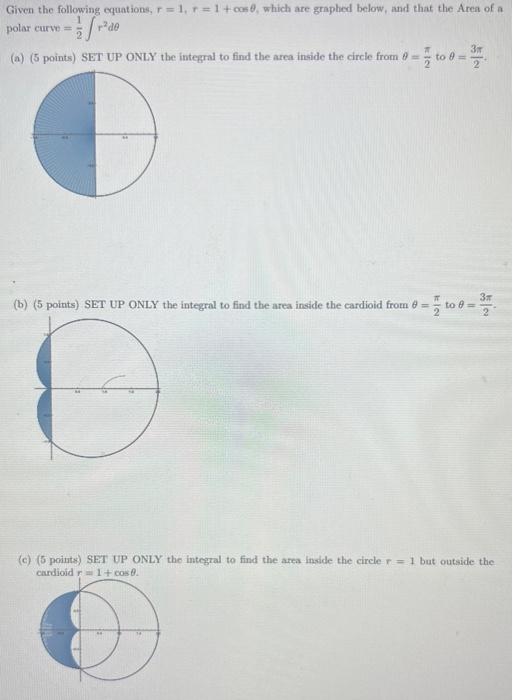 Solved Given the following equations, \\( r=1, r=1+\\cos | Chegg.com