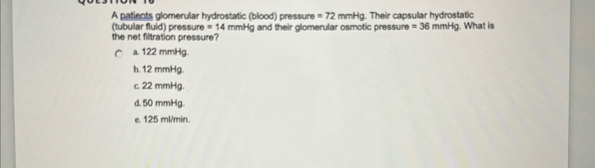 Solved A patients glomerular hydrostatic (blood) ﻿pressure | Chegg.com