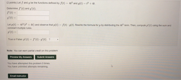 Solved (2 points) Let f and g be the functions defined by | Chegg.com