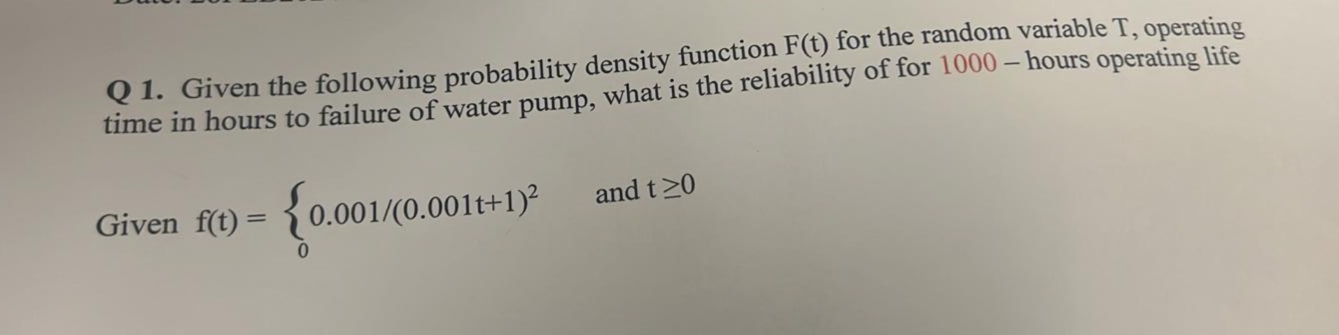 Solved Q 1. ﻿Given the following probability density | Chegg.com