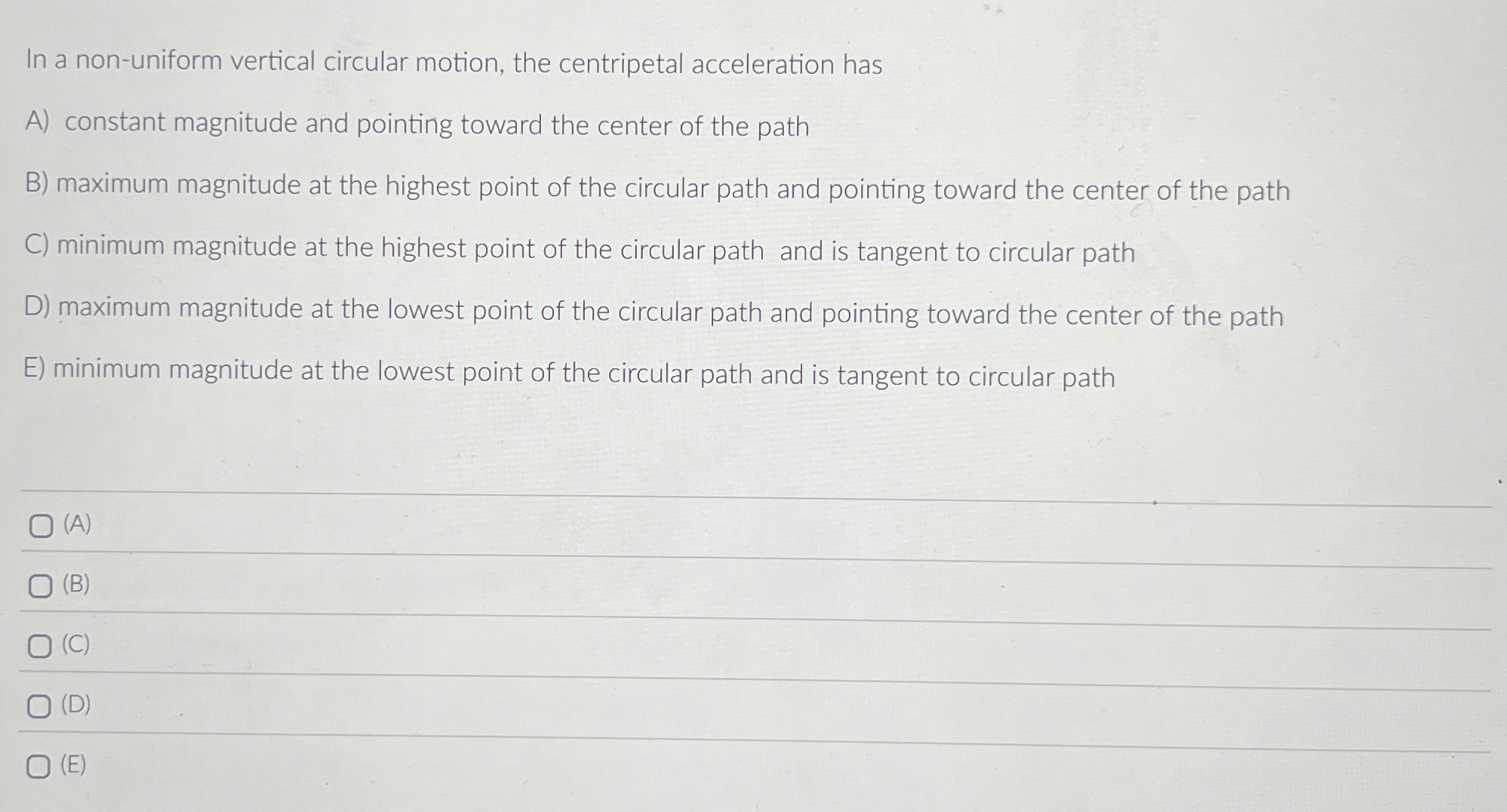 Solved In a non-uniform vertical circular motion, the | Chegg.com