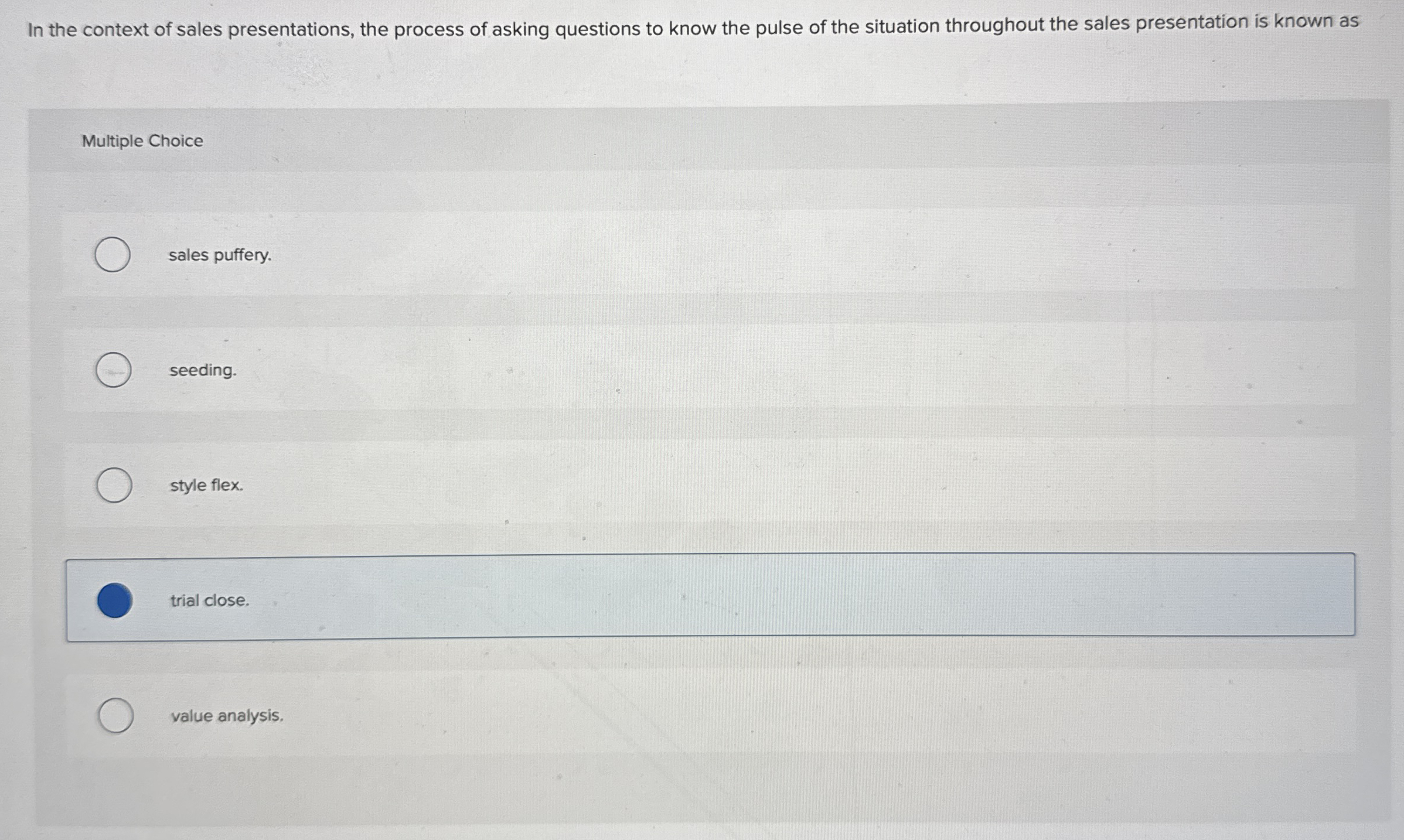 Solved In the context of sales presentations, the process of | Chegg.com