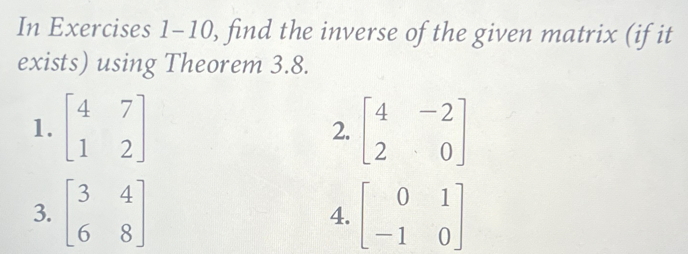 Solved In Exercises 1-10, ﻿find the inverse of the given | Chegg.com