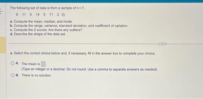 Solved The following set of data is from a sample of n=7. | Chegg.com