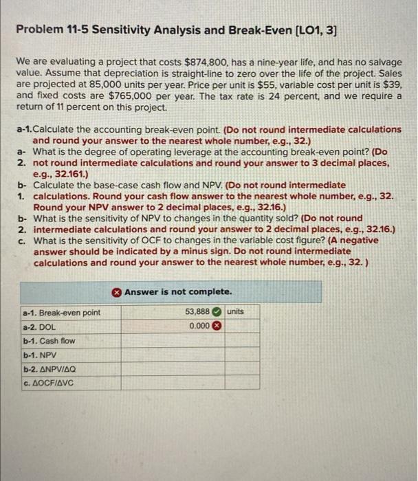 Solved Problem 11-5 Sensitivity Analysis and Break-Even | Chegg.com