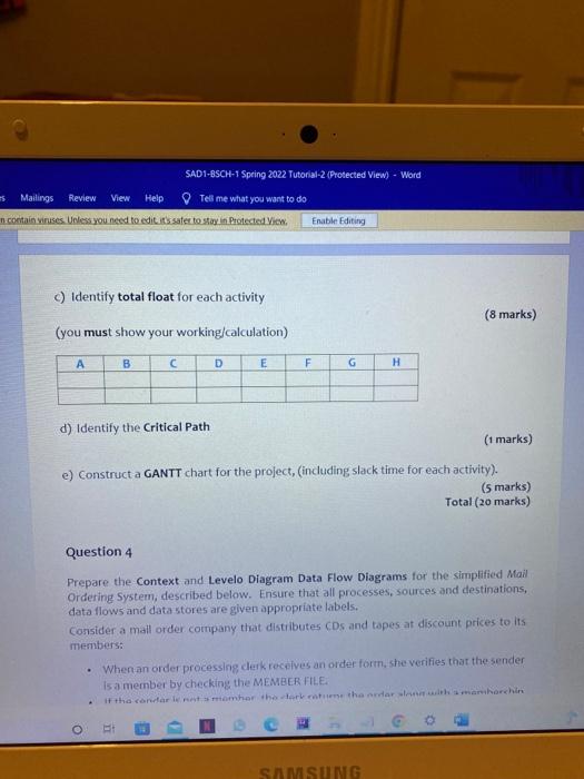 Solved SAD1-BSCH-1 Spring 2022 Tutorial-2 (Protected View) - | Chegg.com