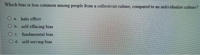 Solved Which bias is less common among people from a | Chegg.com