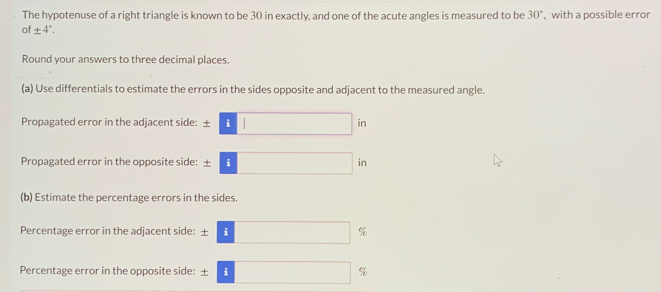 Solved The hypotenuse of a right triangle is known to be 30 | Chegg.com