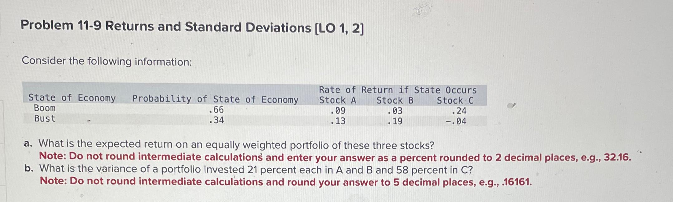 Solved Problem 11-9 ﻿Returns and Standard Deviations [LO | Chegg.com