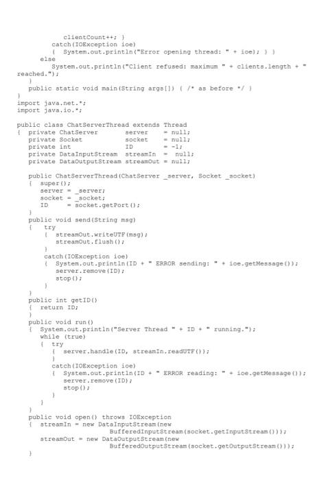Solved chat system java project. please fill in the missing | Chegg.com