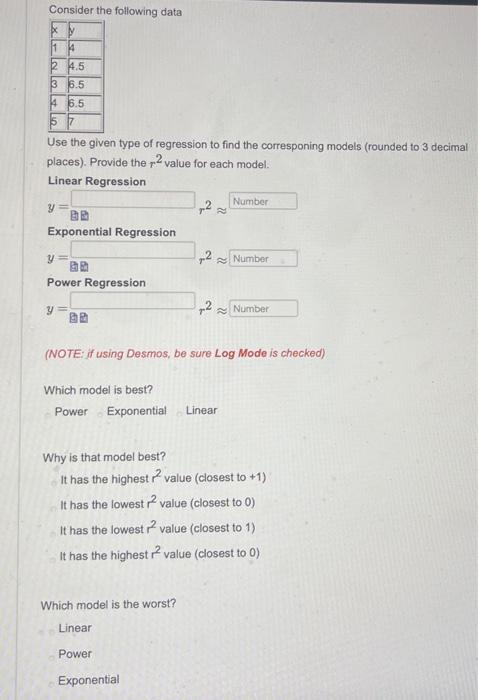 Consider the following data Use the given type of | Chegg.com