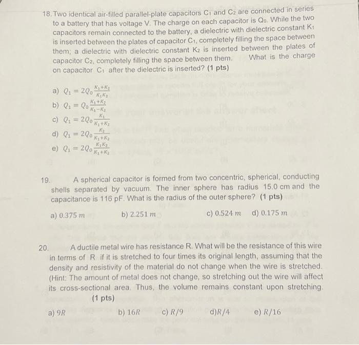 Solved 18. Two identical air-filled parallel-plate | Chegg.com