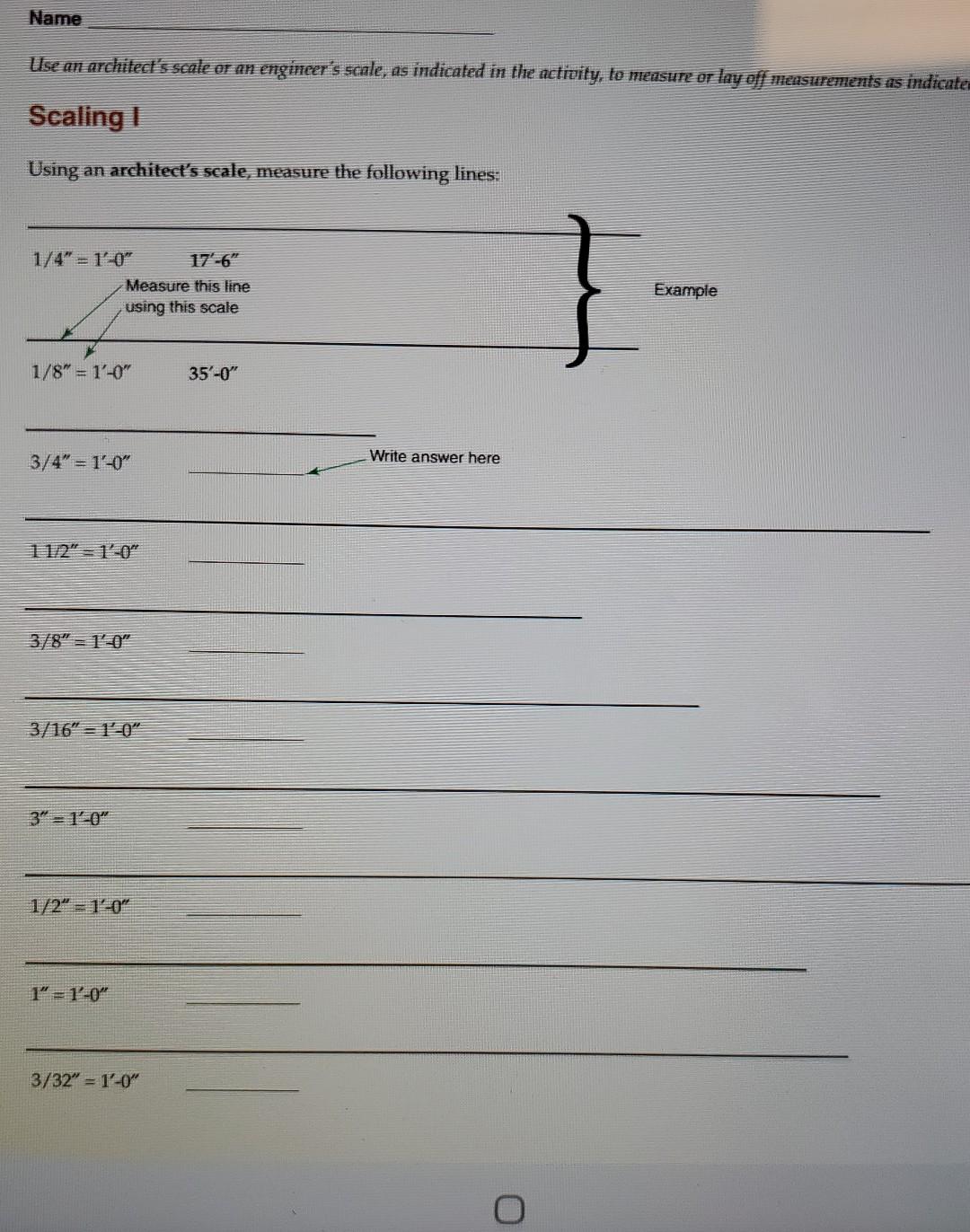 Solved Name Use an architect's scale or an engineer's scale, | Chegg.com
