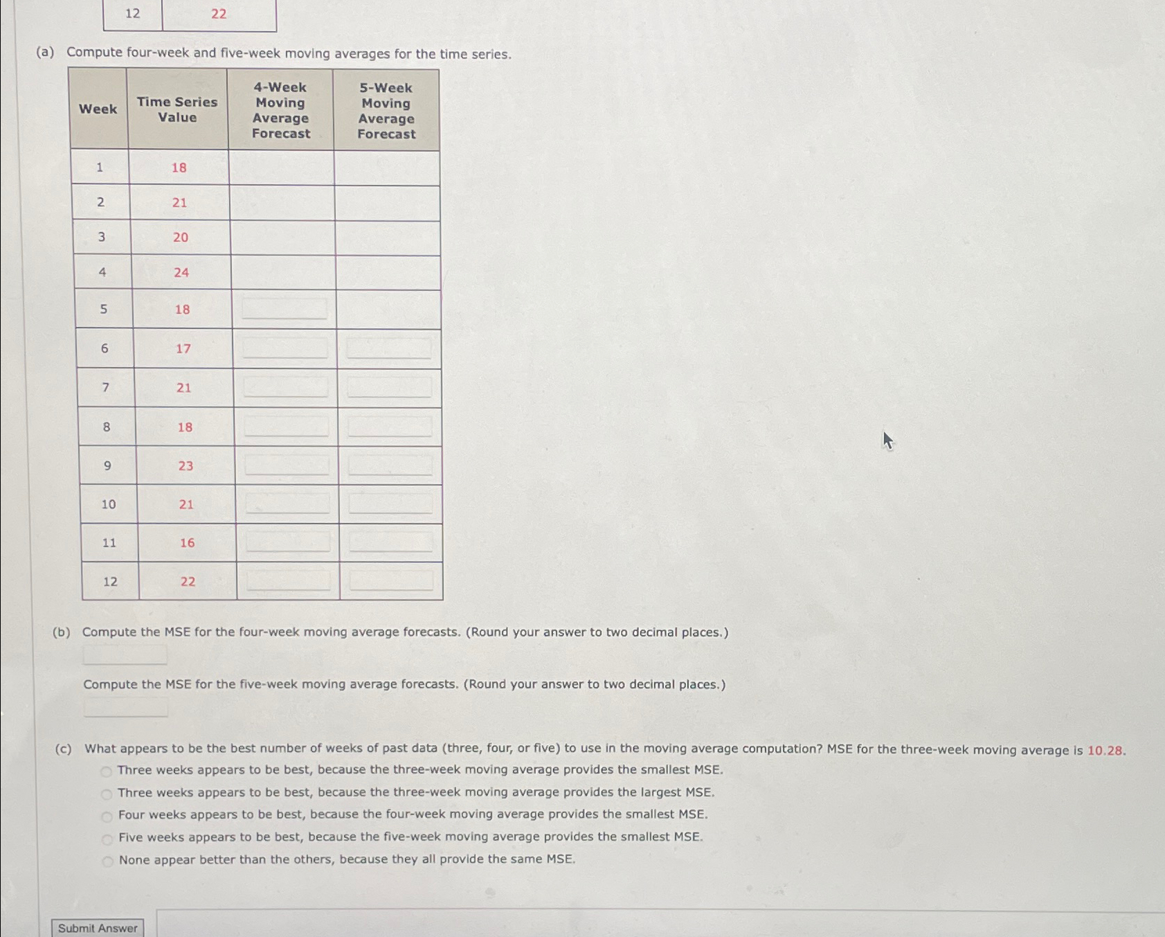 1222(a) ﻿Compute four-week and five-week moving | Chegg.com