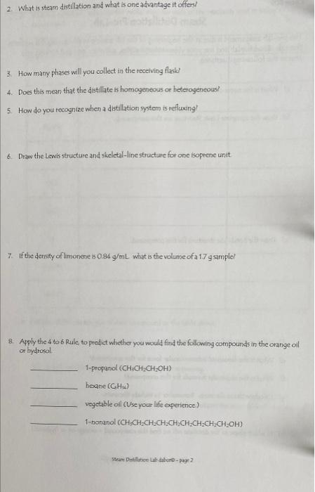 Solved Steam Distillation Pre-Lab This pre-lab assignment is | Chegg.com