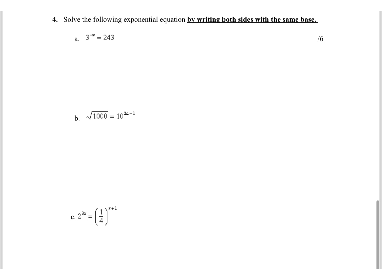 Solved Solve the following exponential equation by writing | Chegg.com