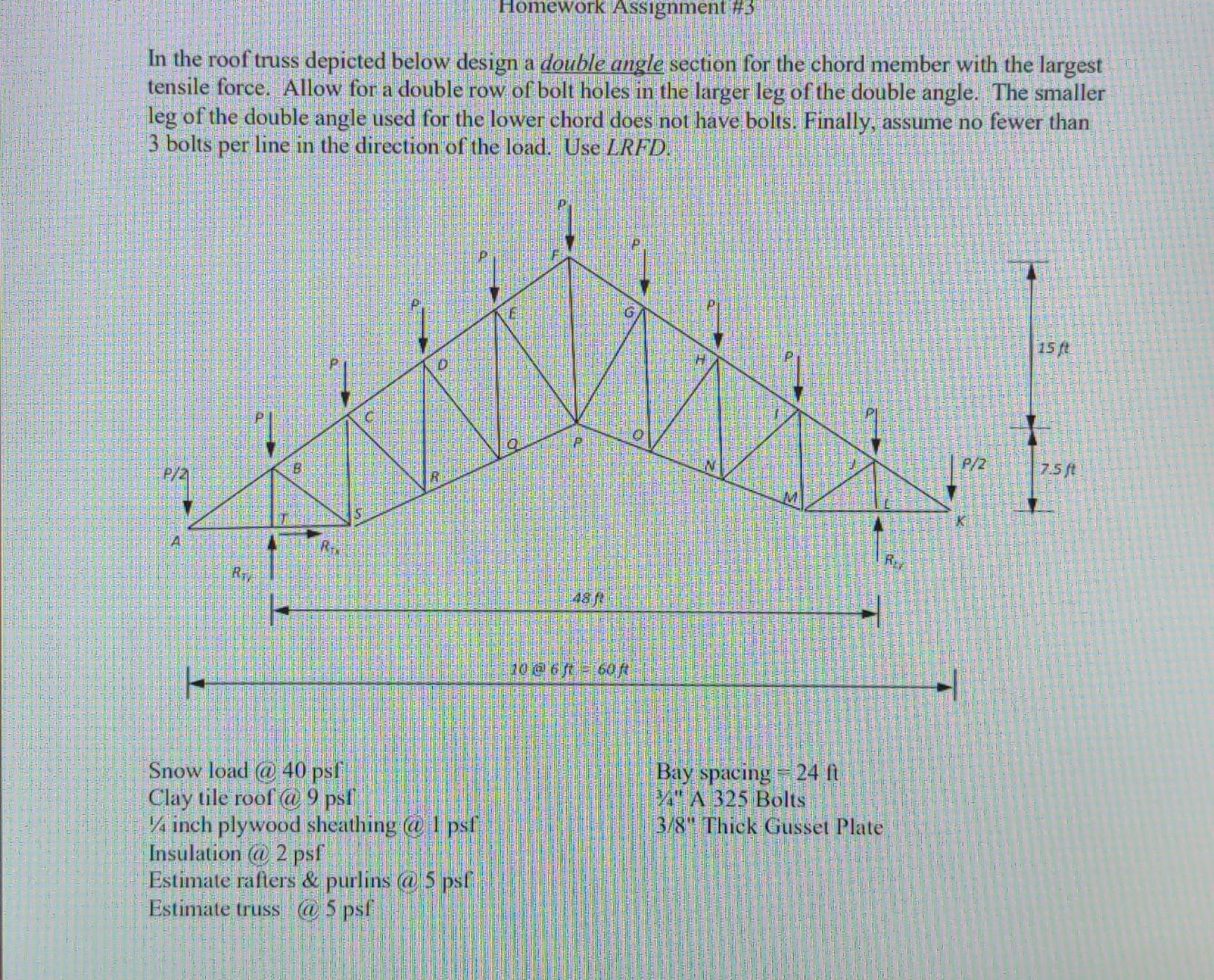 Solved Homework Assignment #3 In the roof truss depicted | Chegg.com