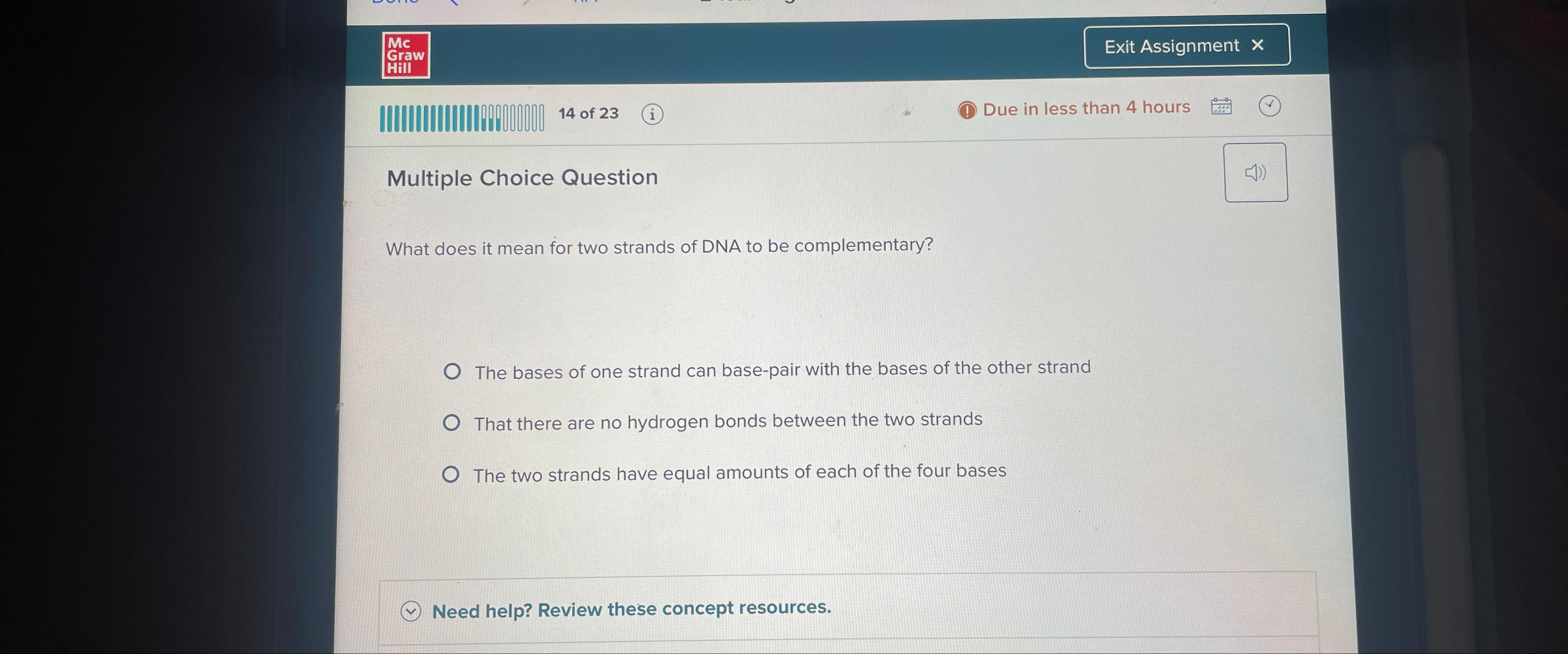 Solved McGrawExit Assignment x14 ﻿of 23(i)(1) ﻿Due in less | Chegg.com