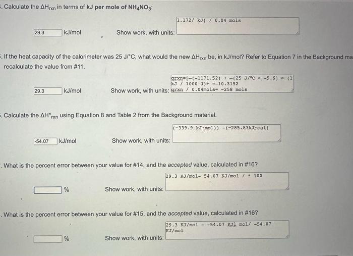 Calculate the ΔHrxn in terms of kJ per mole of NH4NO3 | Chegg.com