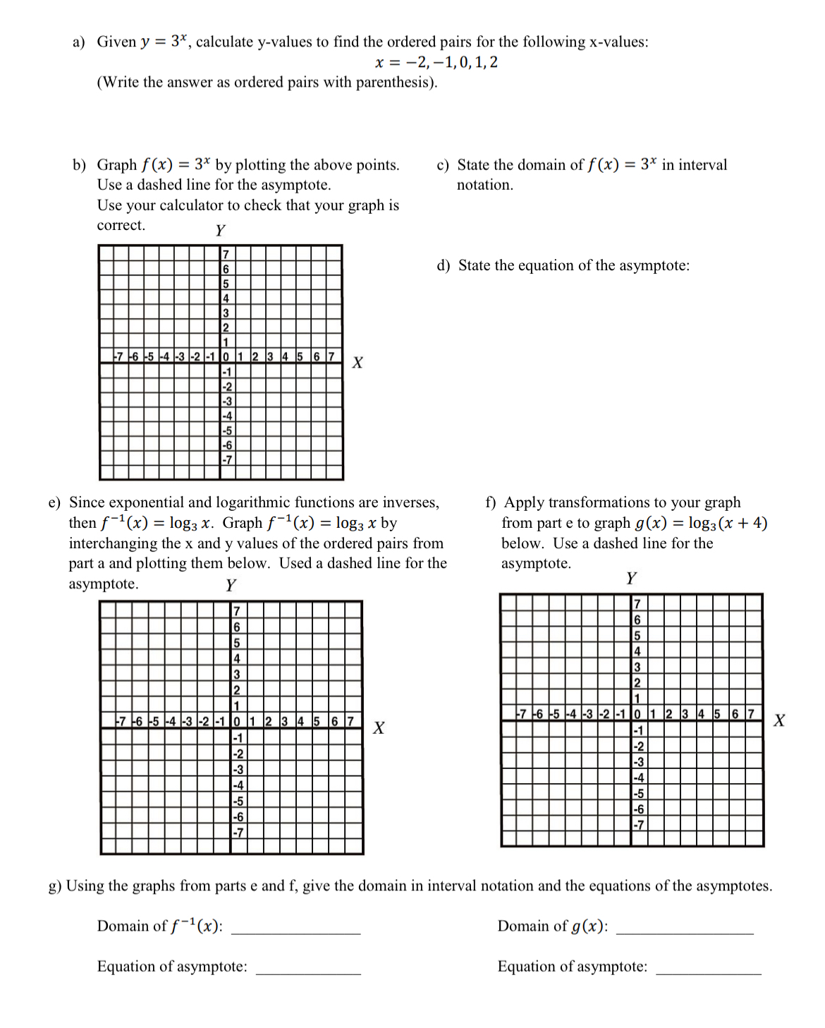 a) ﻿Given y=3x, ﻿calculate y-values to find the | Chegg.com