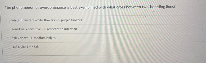 Solved The phenomenon of overdominance is best exemplified | Chegg.com