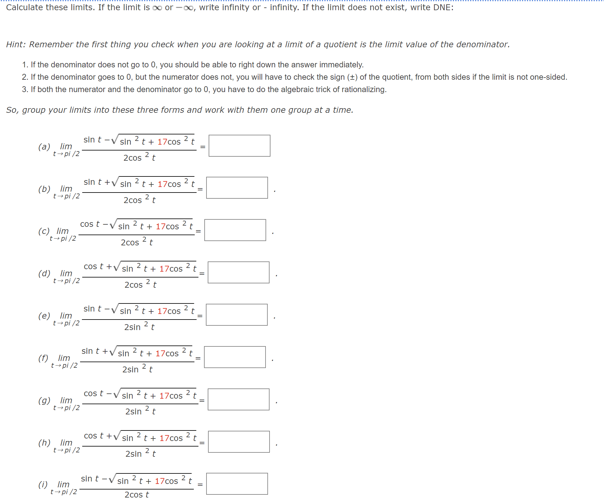 Solved Calculate these limits. ﻿If the limit is infinity or | Chegg.com