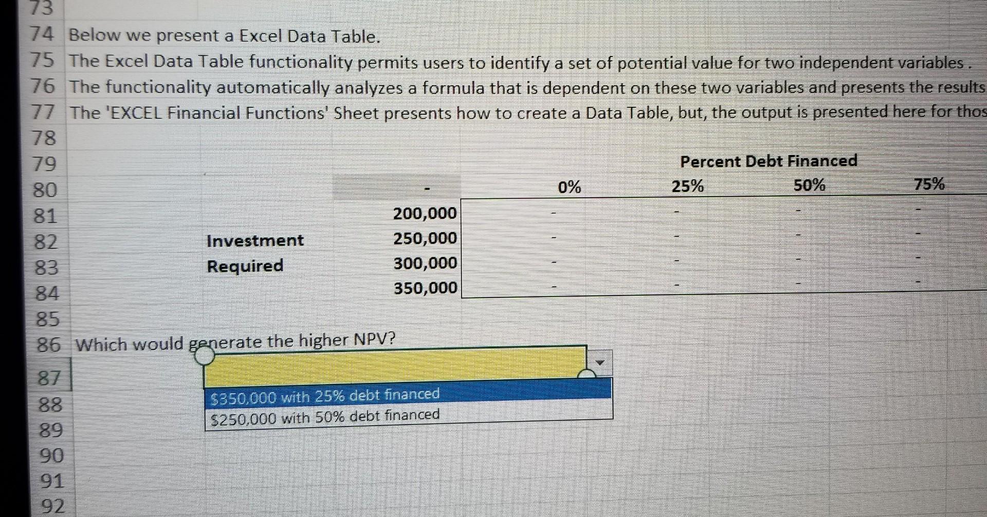Below we present a Excel Data Table. The Excel | Chegg.com
