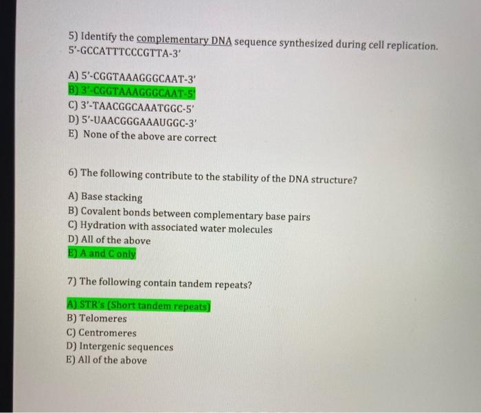 Solved 5) Identify the complementary DNA sequence | Chegg.com