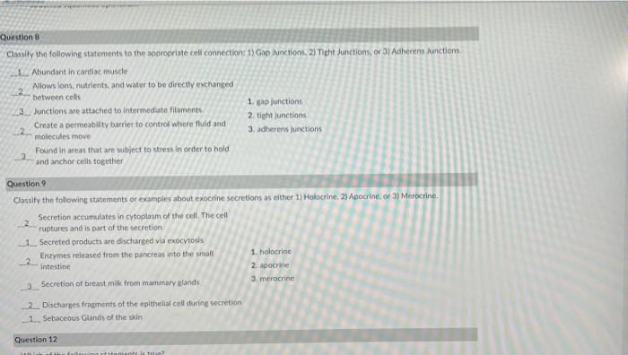 Solved Question 8 Classily the following statements to the | Chegg.com