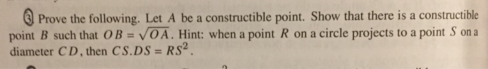 Solved Prove the following. Let A be a constructible point. | Chegg.com
