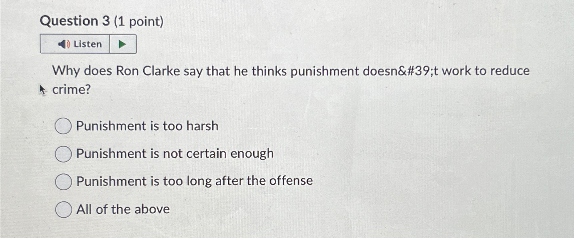 Solved Question 3 (1 ﻿point)Why does Ron Clarke say that he | Chegg.com