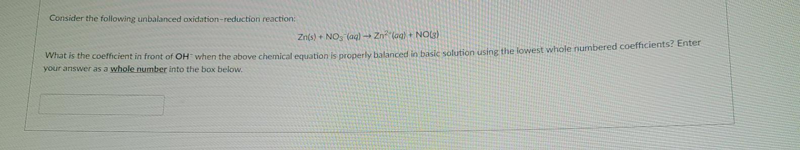 Solved Consider the following unbalanced oxidation-reduction | Chegg.com