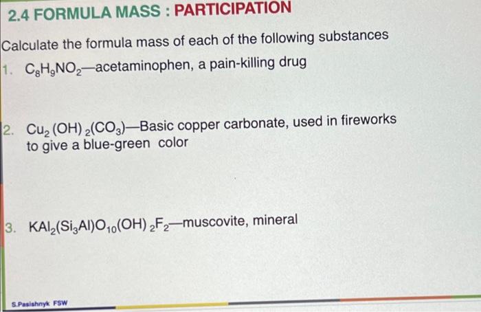 Solved Calculate the formula mass of each of the following | Chegg.com