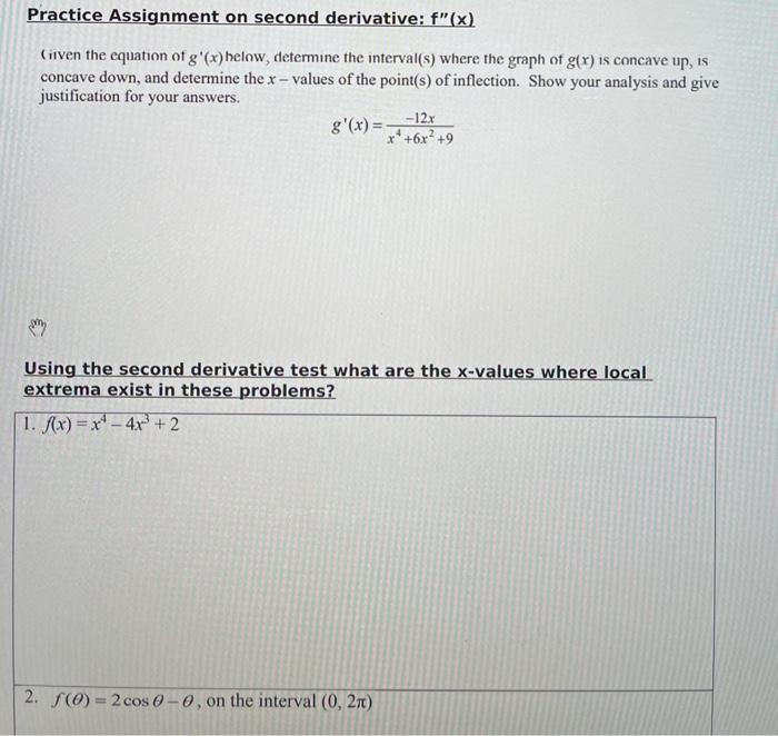 Solved Practice Assignment on second derivative: F"(x) | Chegg.com