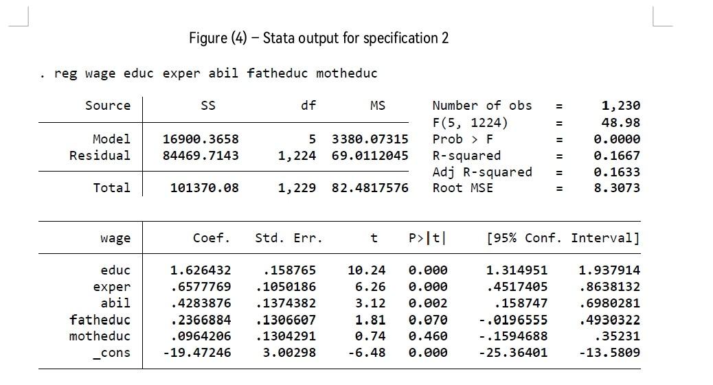 Solved 2. Use the Stata outputs presented in handout (1) to | Chegg.com