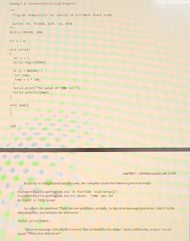 Solved Listing 7-1. Statement Block Scope Program Program: | Chegg.com