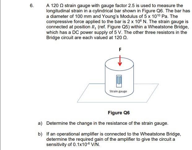 Solved . 6. A 120 strain gauge with gauge factor 2.5 is used | Chegg.com